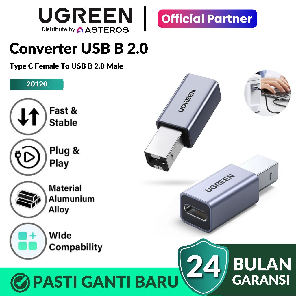 Jual UGREEN Converter Printer USB Type-C Female To USB-B 2.0 Adapter ...