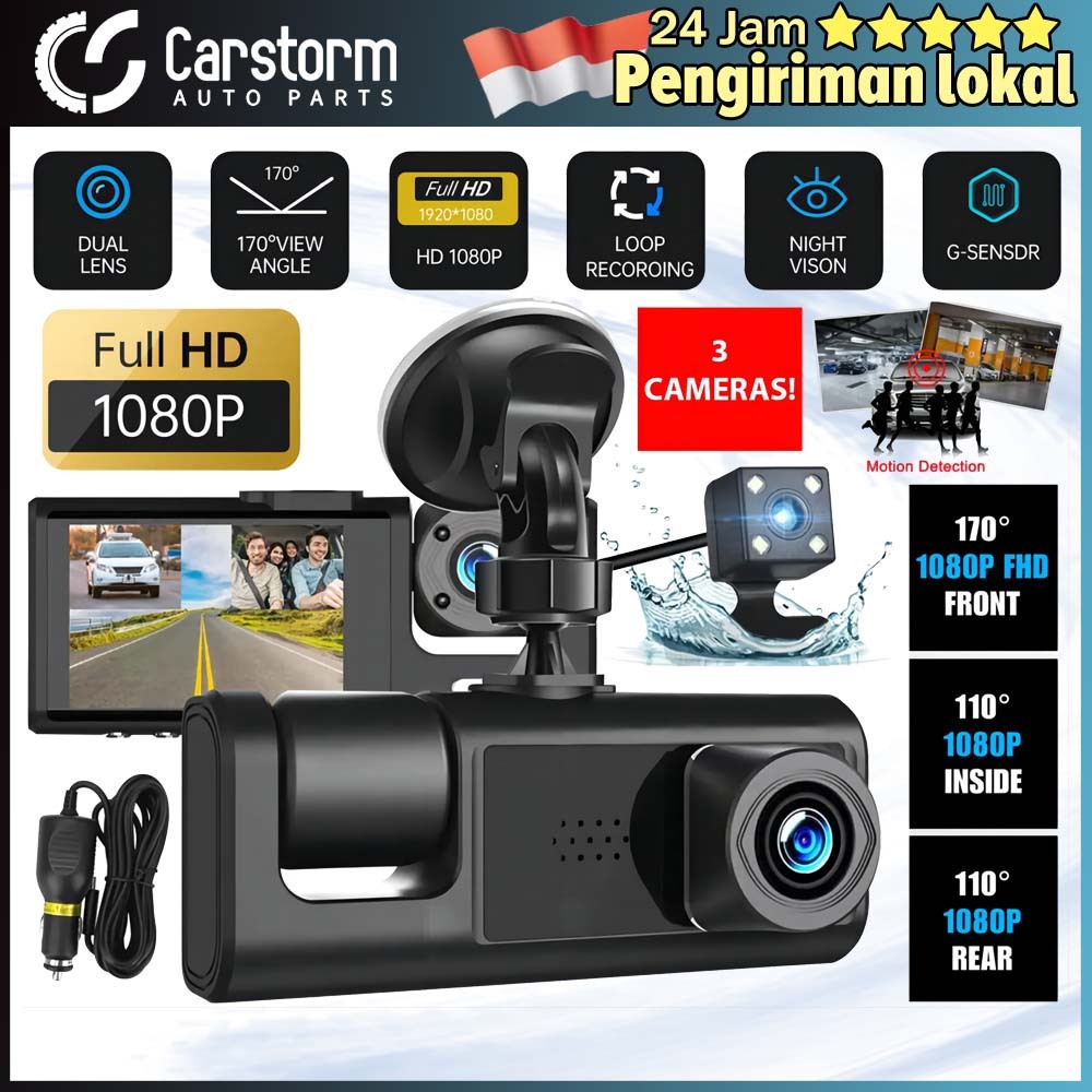 Jual Carstorm 3 lens car dvr dash cam HD 1080P Kamera Dash Kamera ...