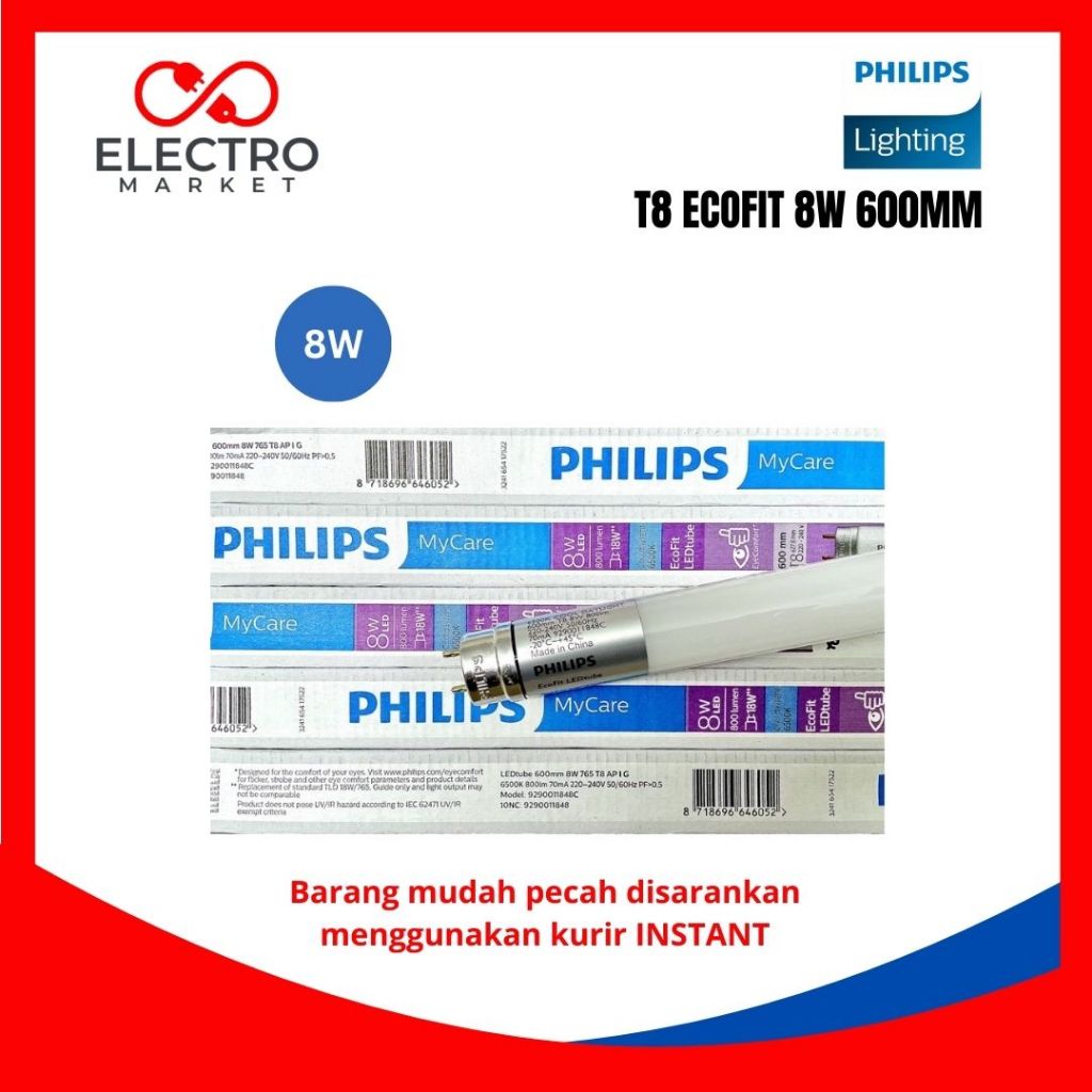 Jual Lampu Philips TL Neon Led Tube T8 Ecofit 8 Watt 600mm 16 Watt 1200mm 6500K Putih | Shopee ...