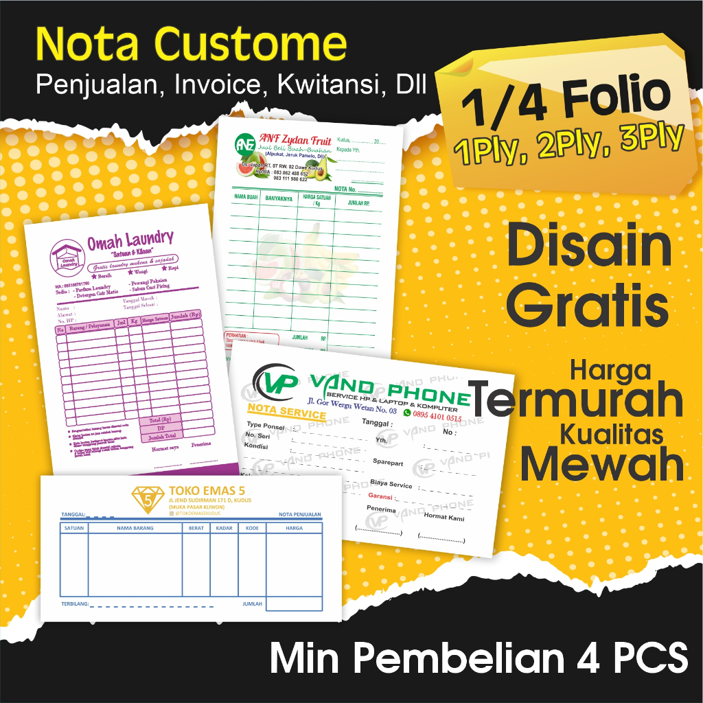 Jual Nota custom warna 1/4 folio isi 50lbr | Shopee Indonesia