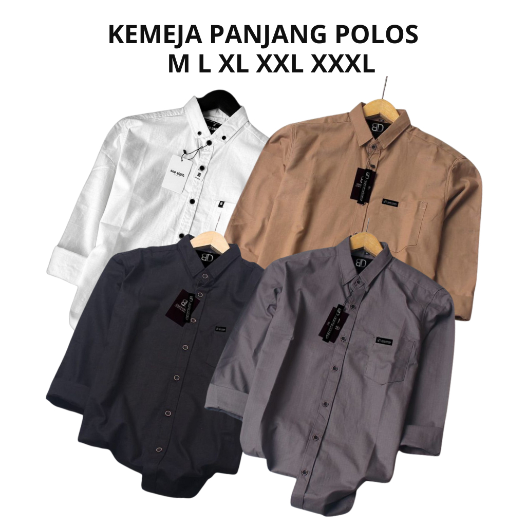 Jual Baju Kemeja Polos Pria Lengan Panjang Formal Kasual Basic Seragam ...