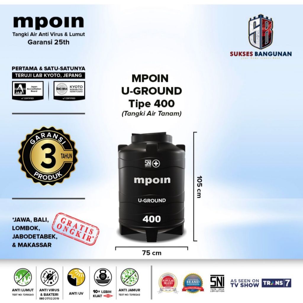 Jual MPOIN U GROUND ( 400 Liter ) TANGKI TOREN AIR | Shopee Indonesia