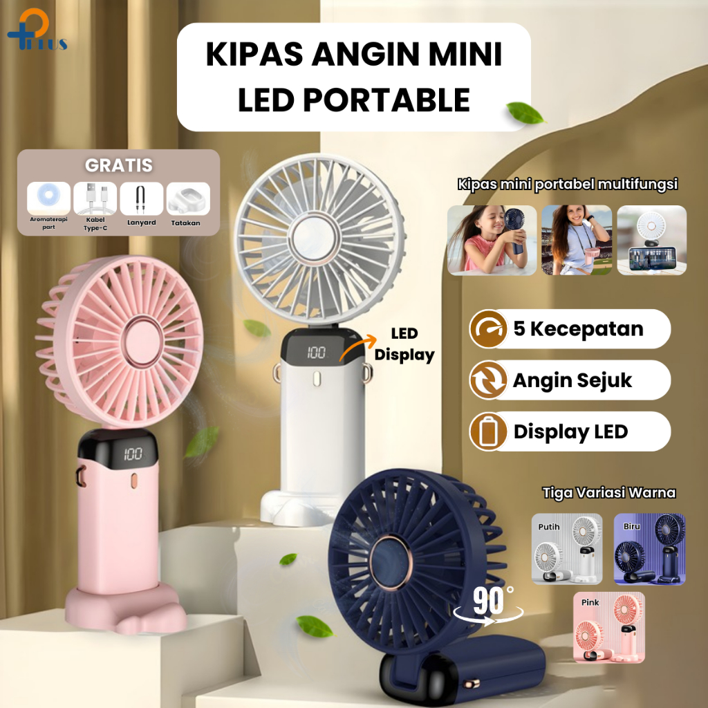 Jual PPLUS Kipas Angin Portable Mini USB 12000mAh Lipat + LED Display ...