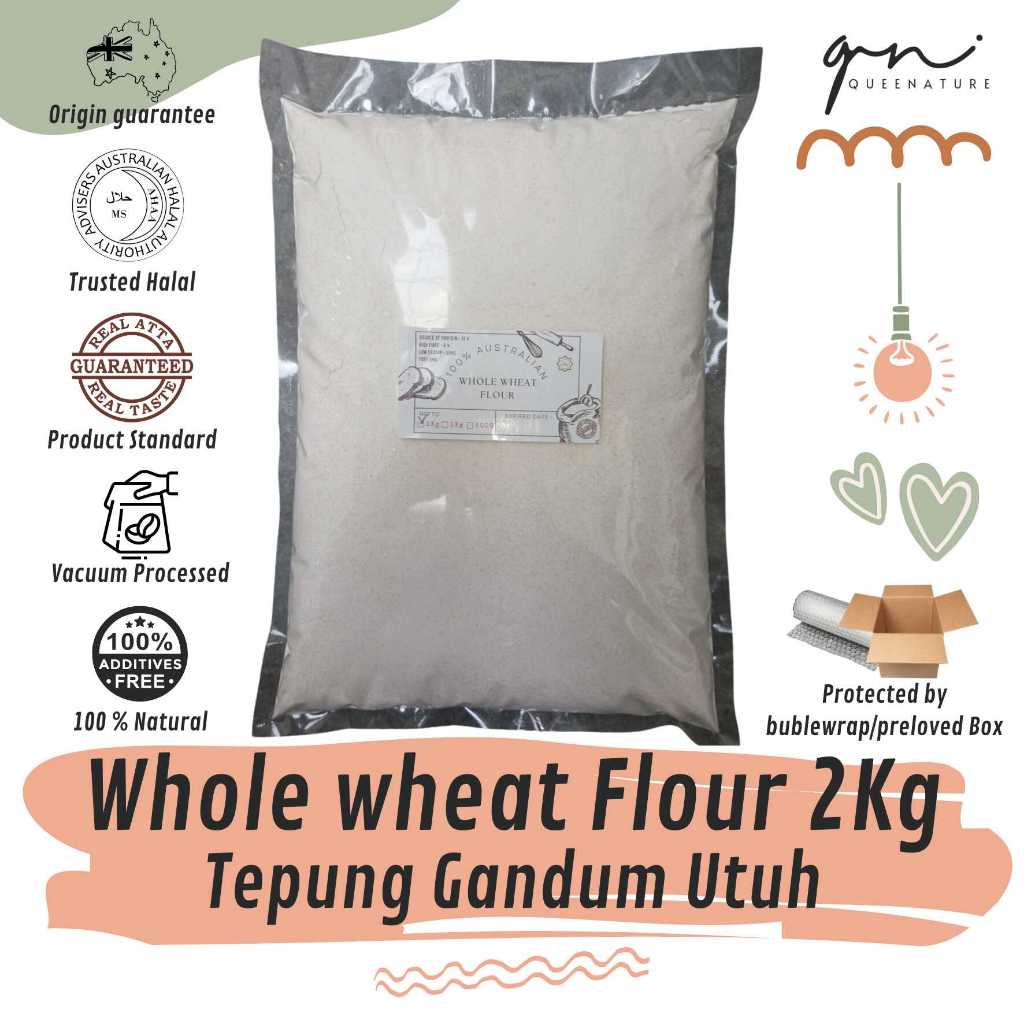 Jual Australian Whole Wheat/ Gandum Utuh halus Australia 2Kg Queenature ...