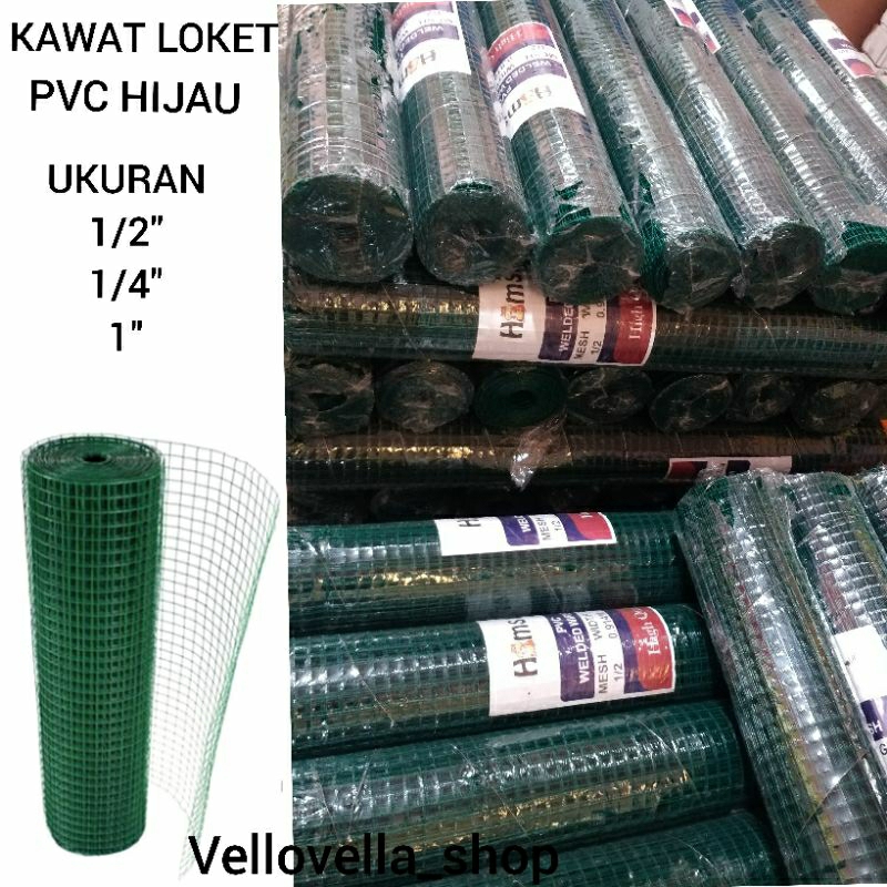 Jual Kawat loket pvc hijau ukuran lubang 1/2" 1/4" 3/4" dan 1" (panjang ...