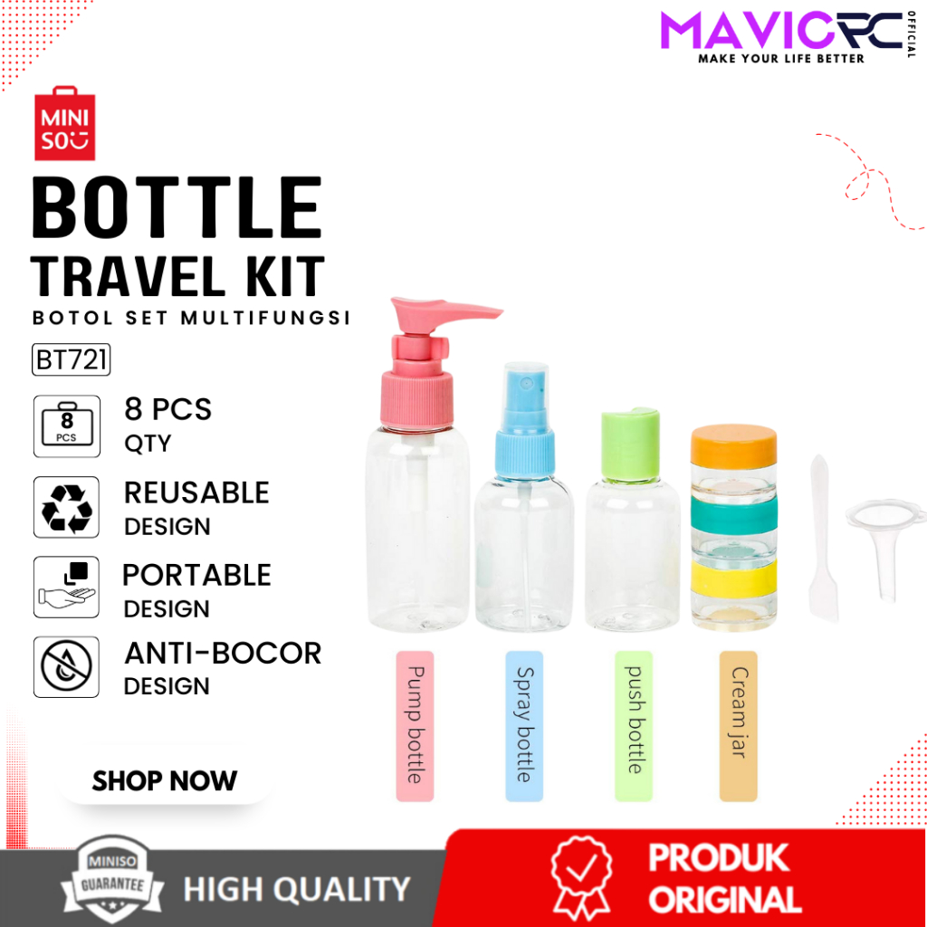 Jual MINISO Botol Travel Kit 5 Pcs / 8 Pcs / 3 Pcs Spray Pump Press ...