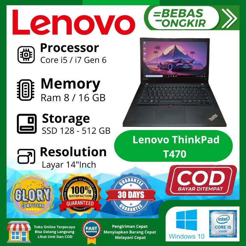 Jual Laptop Lenovo Thinkpad T470 Core i5 / i7 Gen 6 Ram 8GB / 16GB SSD 256GB, Layar 14"Inch ...