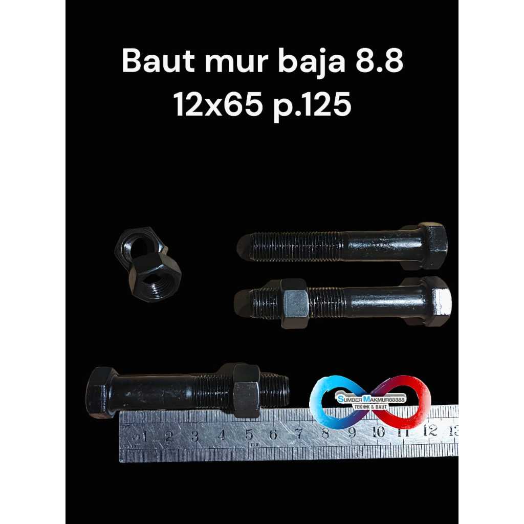 Jual Baut Mur Baja htb (grade 8.8) 12x65 mm p.1,25 TIDAK FULLDRAT | Shopee Indonesia