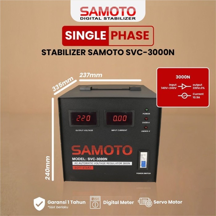Jual SAMOTO Digital Stabilizer Listrik Single Phase 3000VA Stabiliser ...