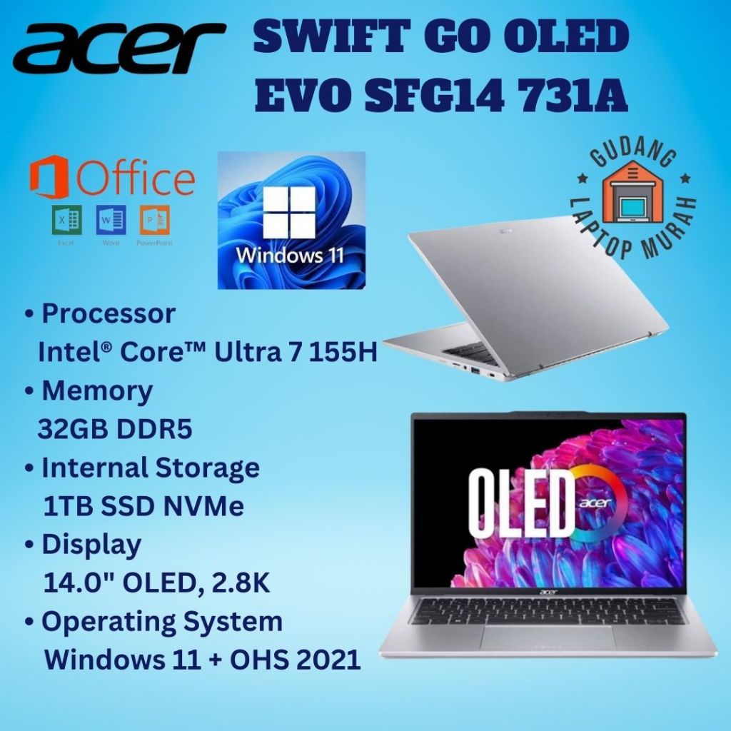 Jual ACER Swift GO OLED EVO SFG14 73 731A Ultra 7 155H 32GB 1TB SSD WIN ...