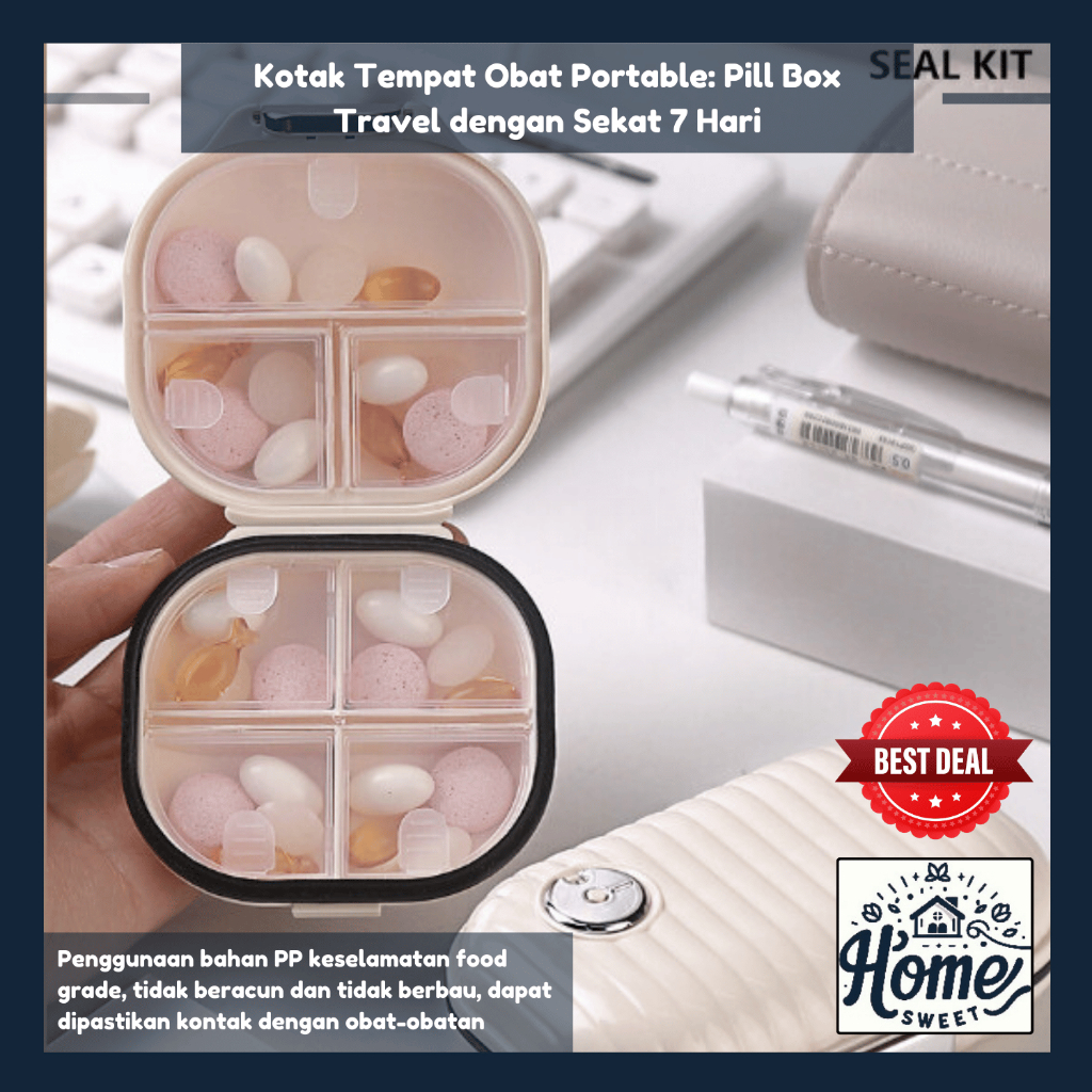 Jual Kotak Tempat Obat Portable: Pill Box Travel dengan Sekat 7 Hari ...