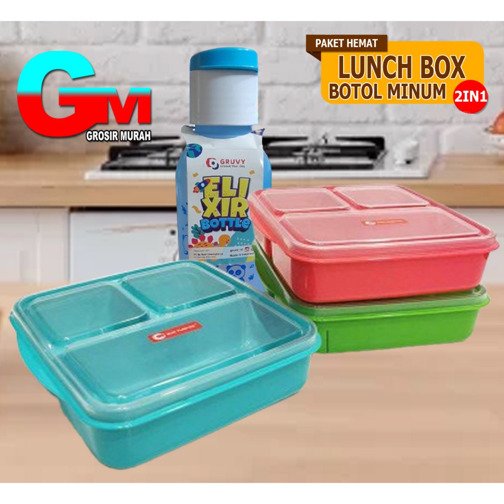 Jual PAKET Hemat Lunch Box Tempat Makan Clio Nara Dan Botol Minum 350ML | Shopee Indonesia
