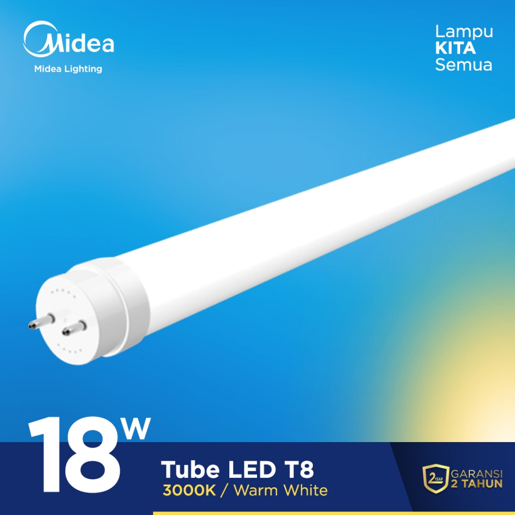 Jual Midea Lampu T8 Led Glass 18 Watt Warm White 3000K Kuning - Lampu ...