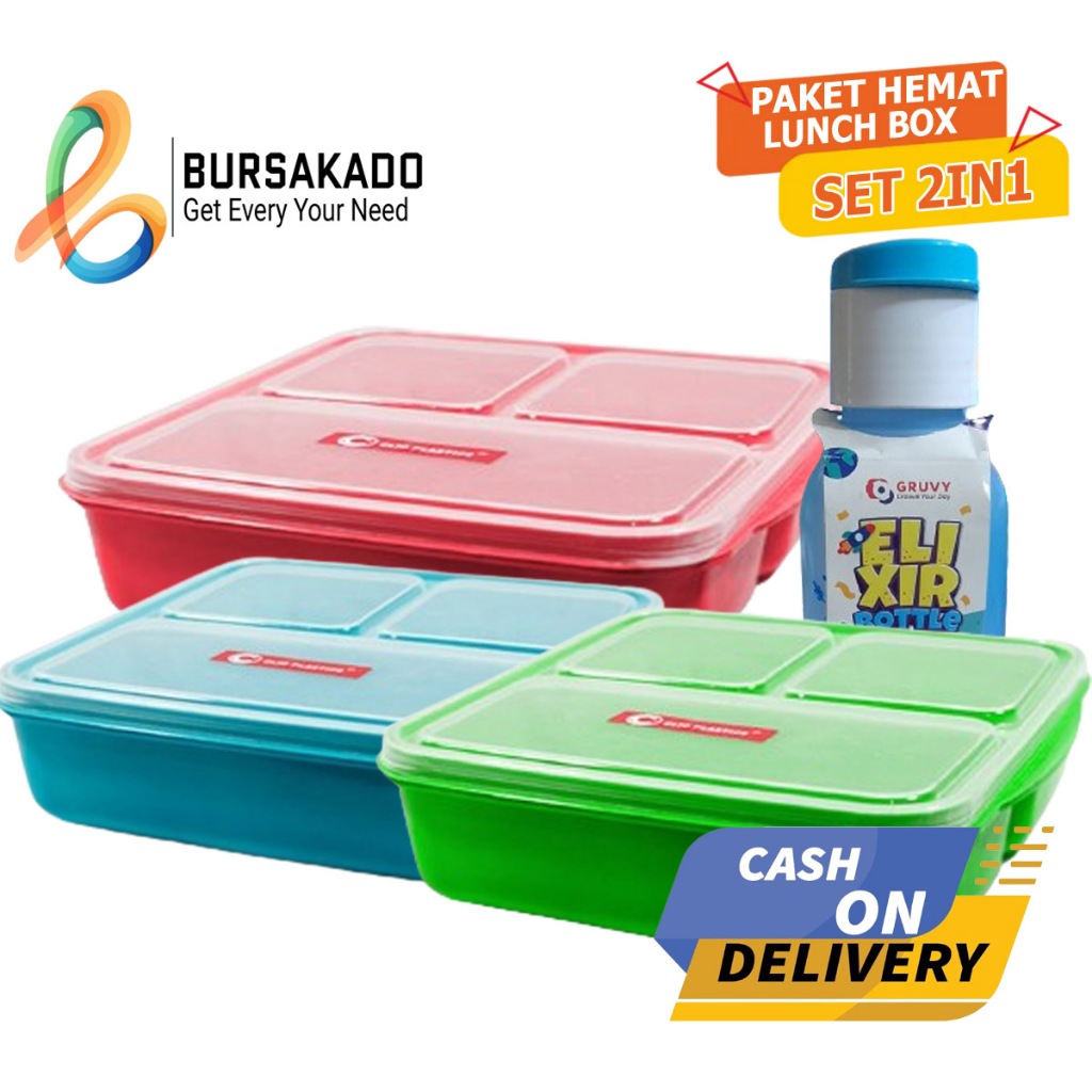 Jual PAKET Hemat Lunch Box Tempat Makan Clio Nara Dan Botol Minum 350ML | Shopee Indonesia