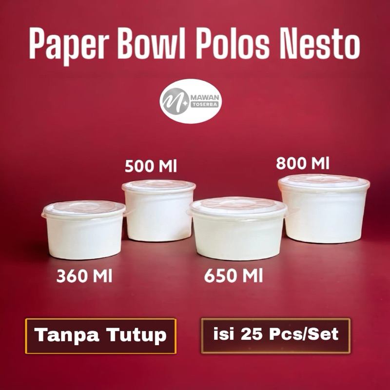Jual Paper Bowl Polos Putih NESTO Isi 25 Pcs ( TANPA TUTUP ) / Mangkok ...