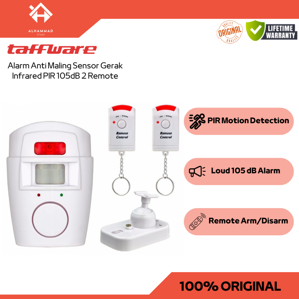 Jual TaffHOME Alarm Anti Maling Sensor Gerak Infrared PIR 105dB 2 Remote - YL105 - White ...