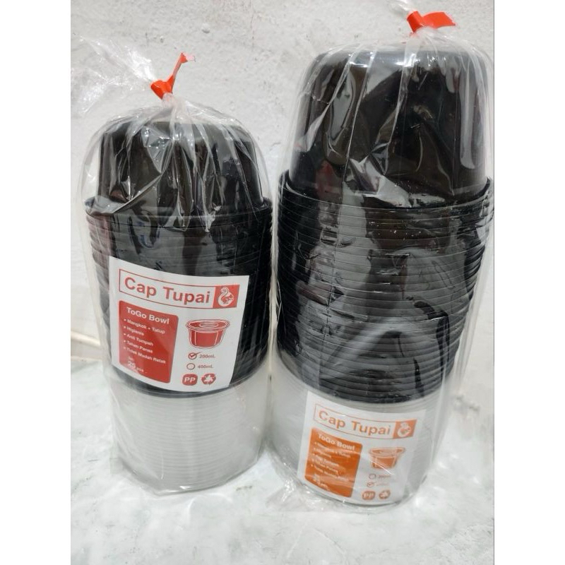 Jual Thinwall Cap Tupai Round Bowl Hitam 200ml & 400ml + Tutup ( isi 25 ...