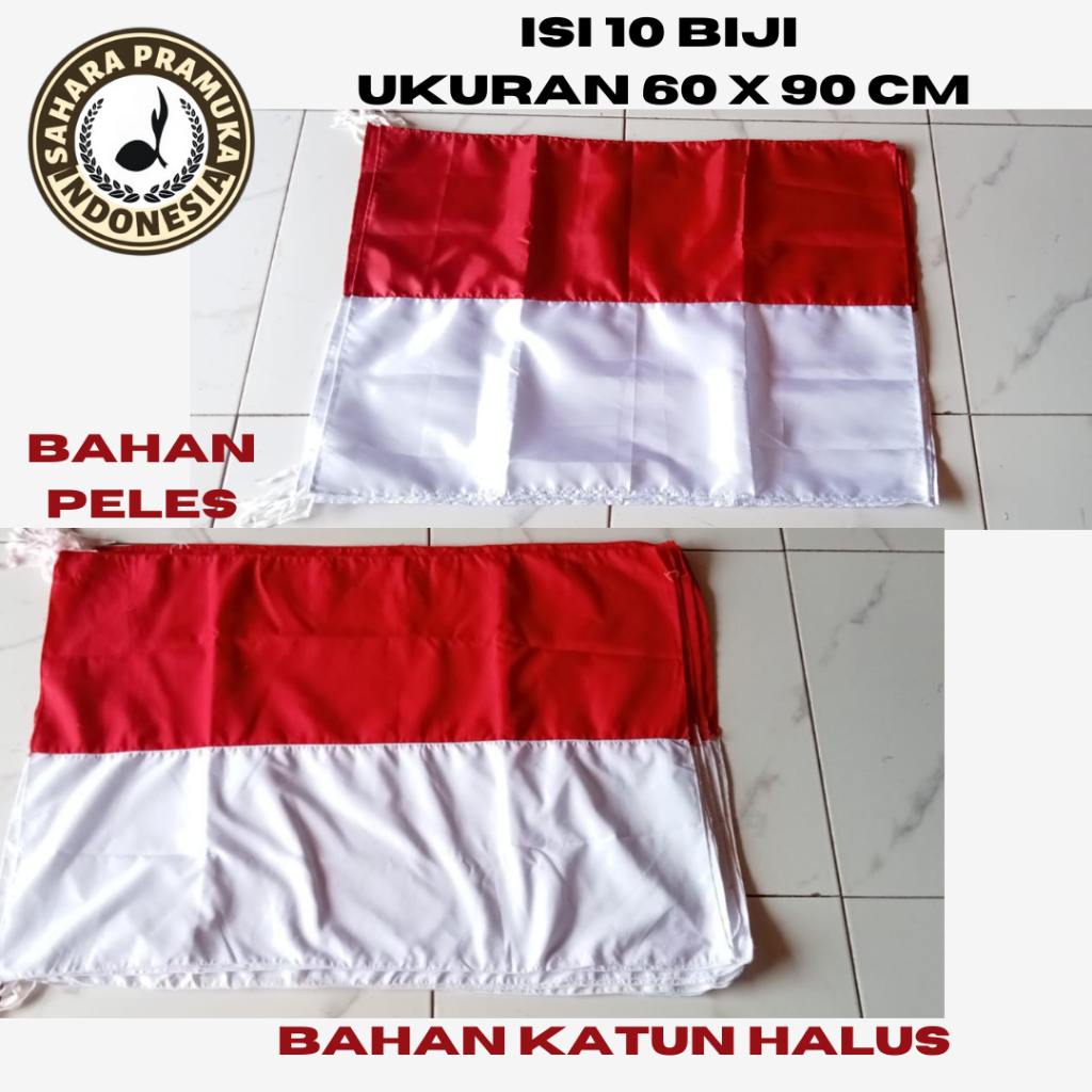 Jual GROSIR (ISI 10 BIJI) BENDERA MERAH PUTIH UKURAN 60 X 90 CM ...
