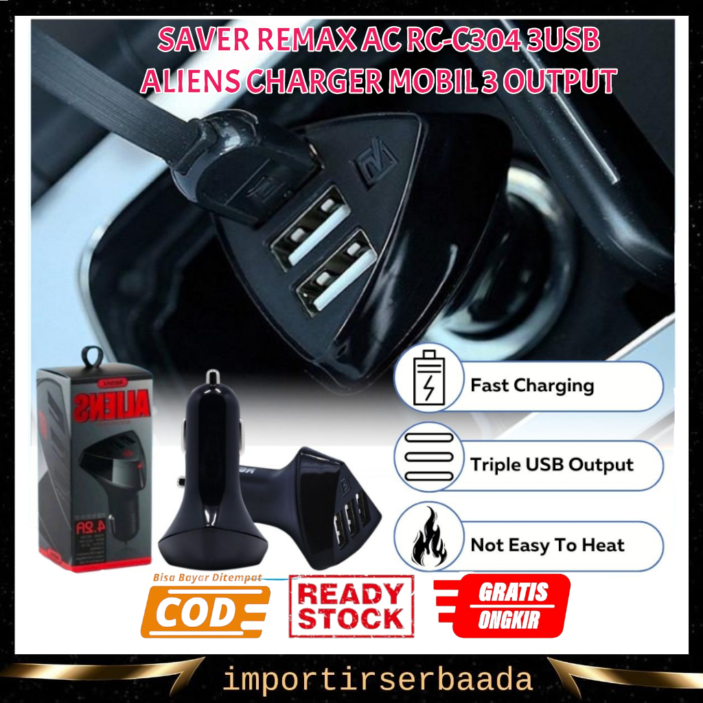 Jual IMP- Saver Car Charger Mobil Output 3 USB Alien RCC304 Series Port ...