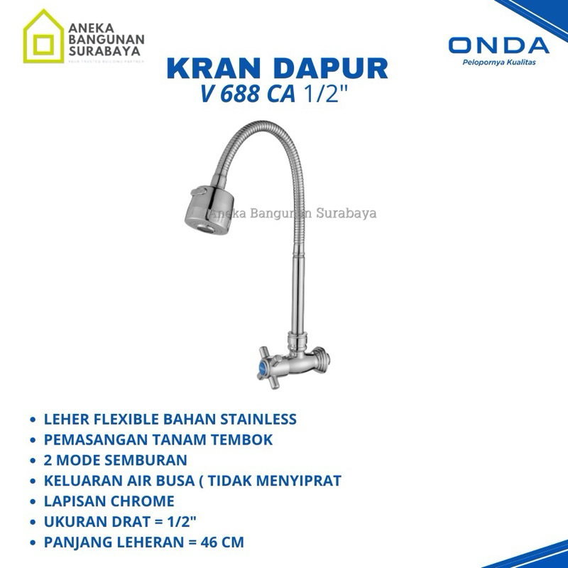 Jual Kran Dapur Onda V 688 CA 1/2” keran kitchen sink cuci piring V688CA leher angsa flexible ...