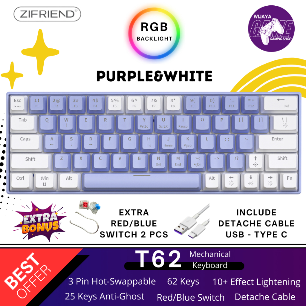 Jual Keyboard Gaming Mechanical 60% RGB Backlit Red Blue Switch WJ-0801 ...