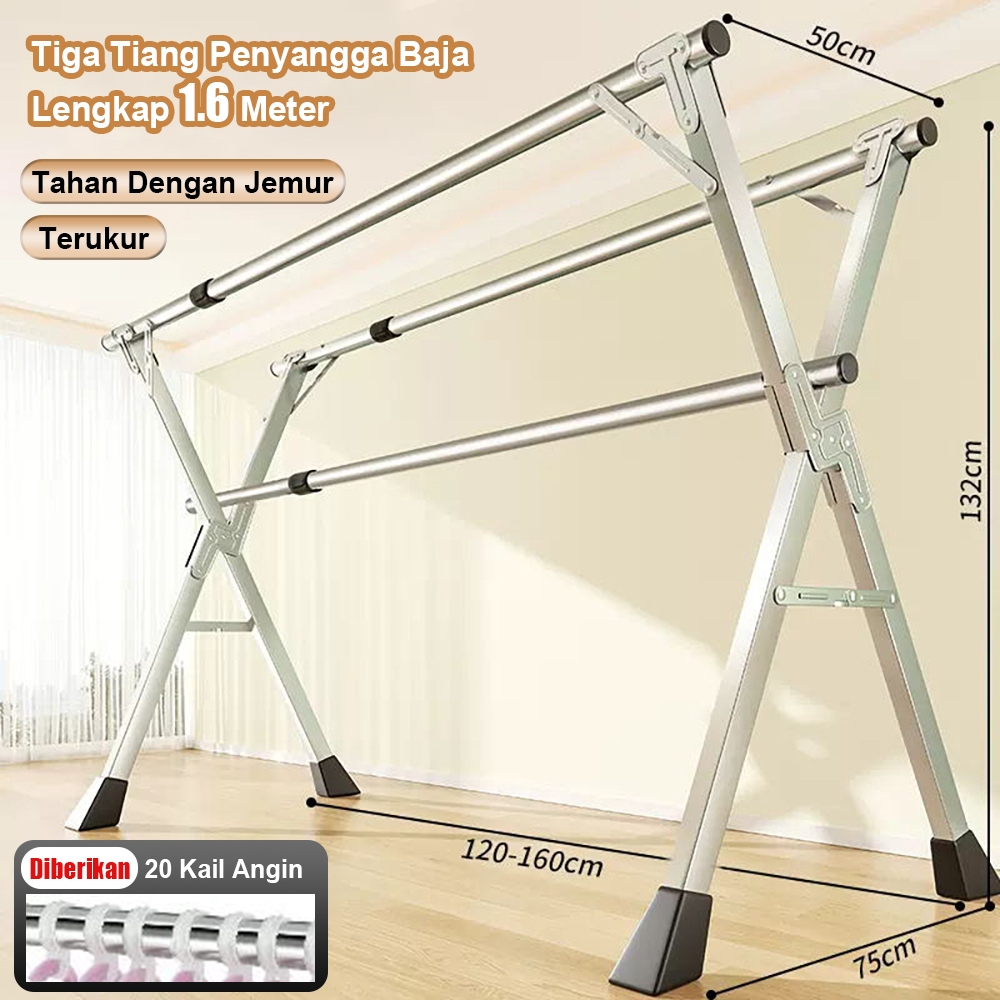 Jual Jemuran Baju Portable Stainles Jemuran Baju Lipat 5 Tiang Jemuran ...