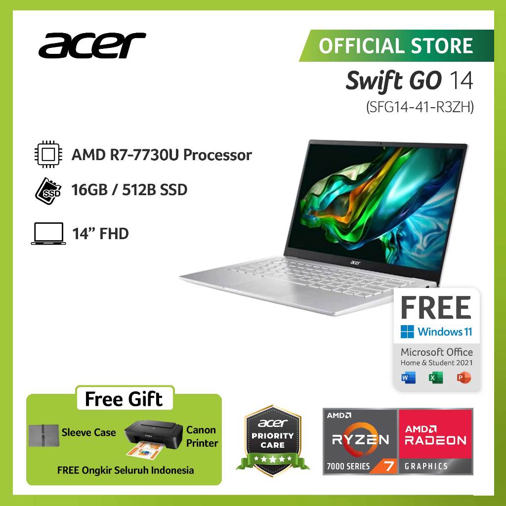Jual (FREE PRINTER CANON) ACER LAPTOP SWIFT GO SFG14-41-R3ZH 14" FHD ...