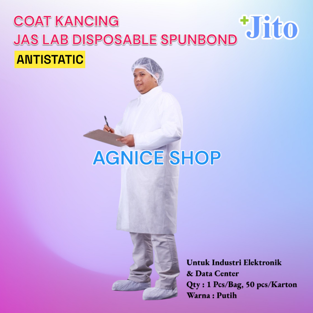 Jual Jas Lab Hazmat Coat Kancing Disposable Spunbond ANTISTATIC JITO ...