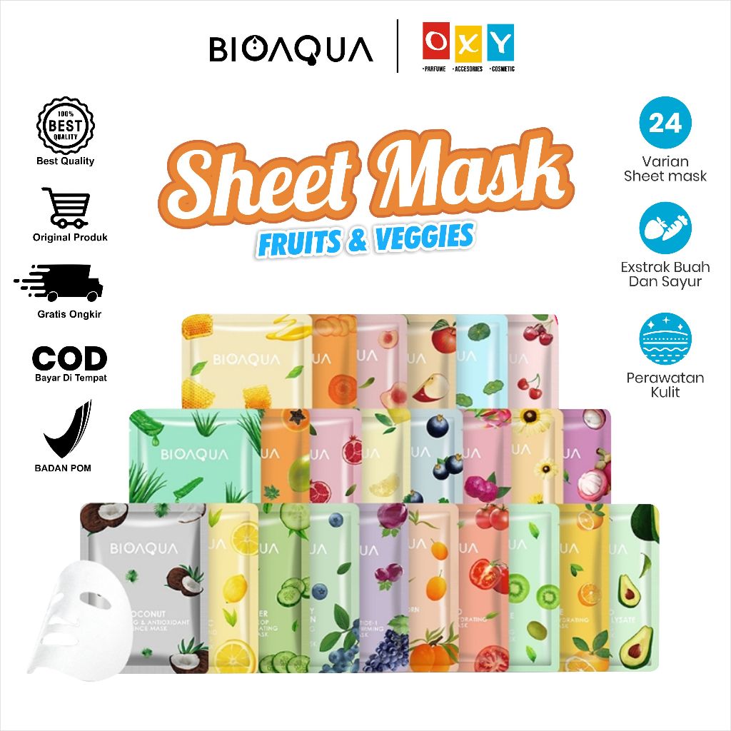 Jual OXY PARFUME - BIOAQUA Sheet Mask Hydrating Essence Face Mask Masker Wajah Buah dan Sayur ...
