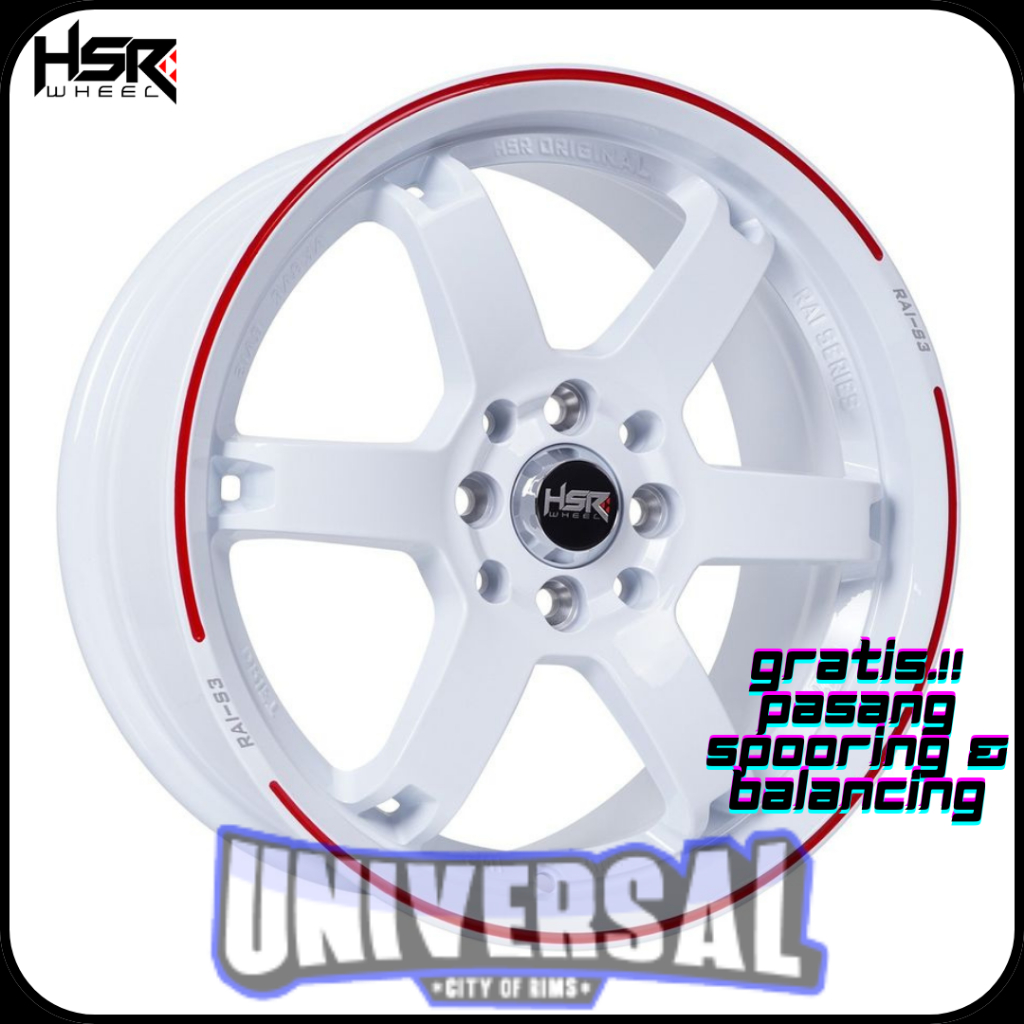 Jual VELG RACING HSR TIPE RAI-S3 HSR Ring 16X7 Hole 8X100-114,3 ET45 GLOSSY WHITE+RED RING ...