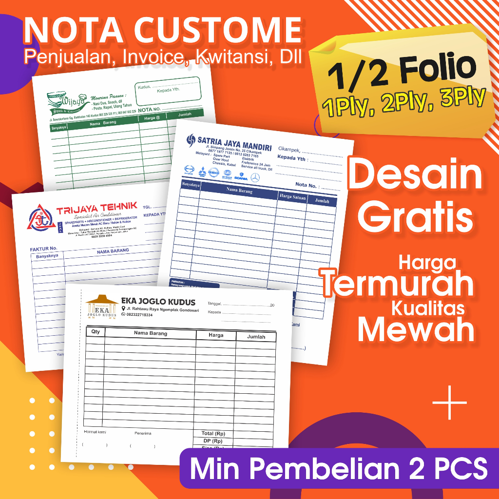 Jual Nota custom warna 1/2 folio isi 100lbr | Shopee Indonesia