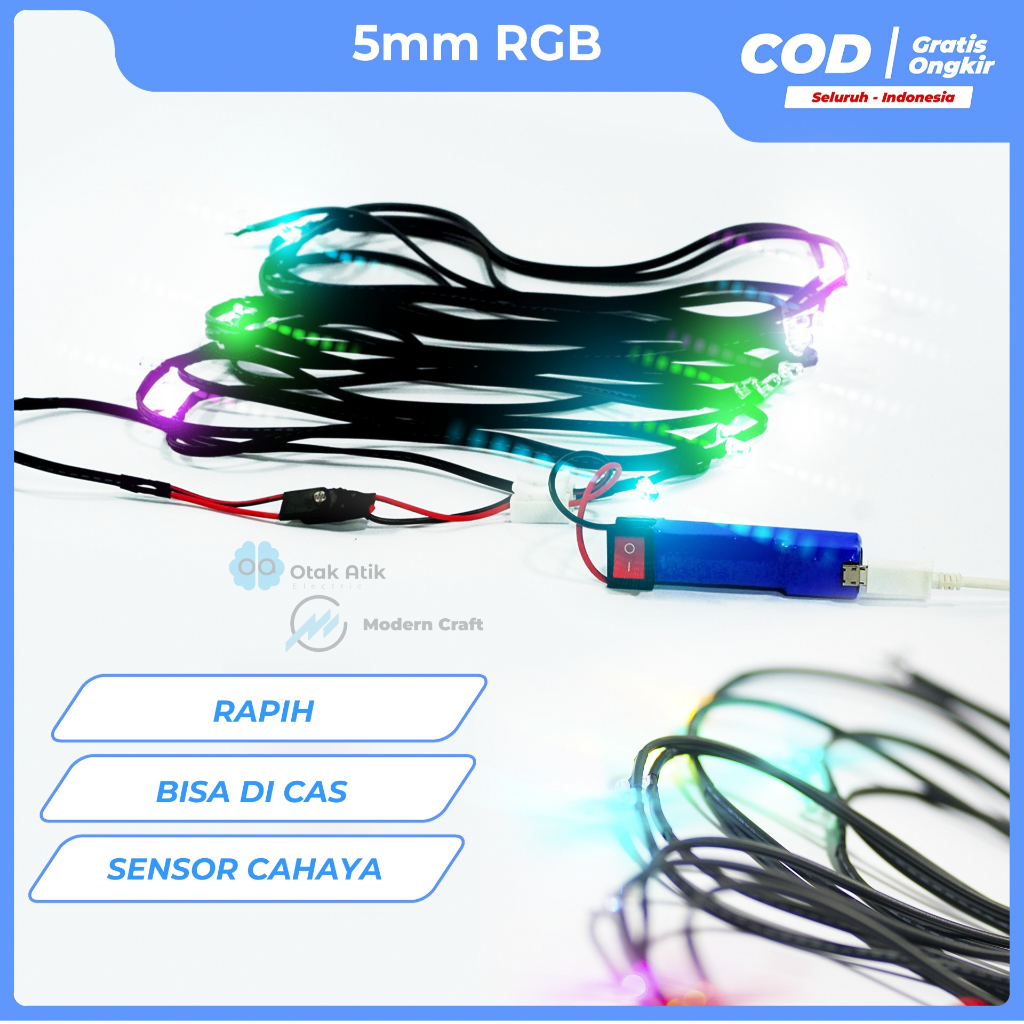 Jual Lampu layang-layangan 5mm RGB baterai cas sensor cahaya [panjang ...