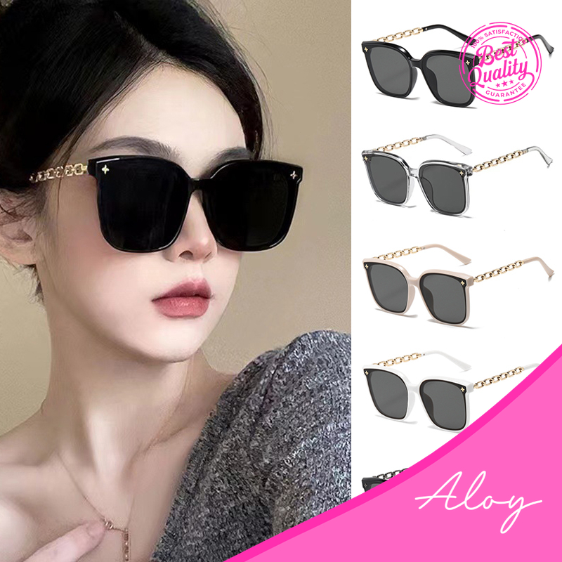Jual ALOY PL-H023 Kacamata Hitam Wanita Frame Model Rantai Logam Plastik Oversized Women ...