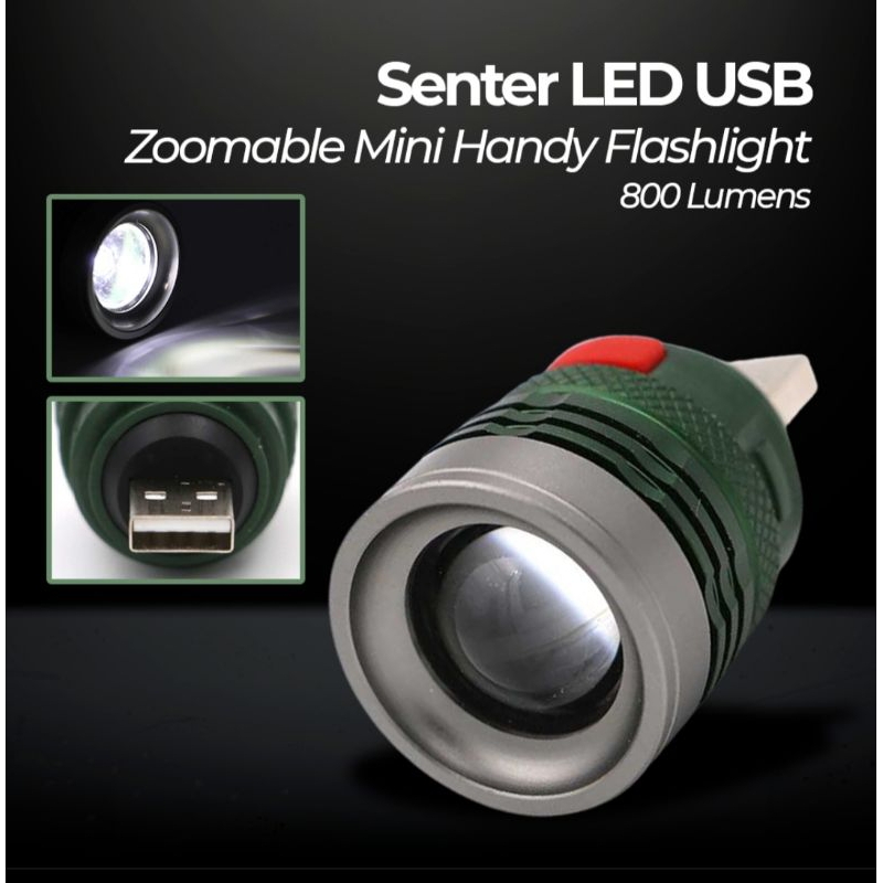 Jual Senter outdoor LED USB zoomable mini handy Flashlight 800 lumens ...