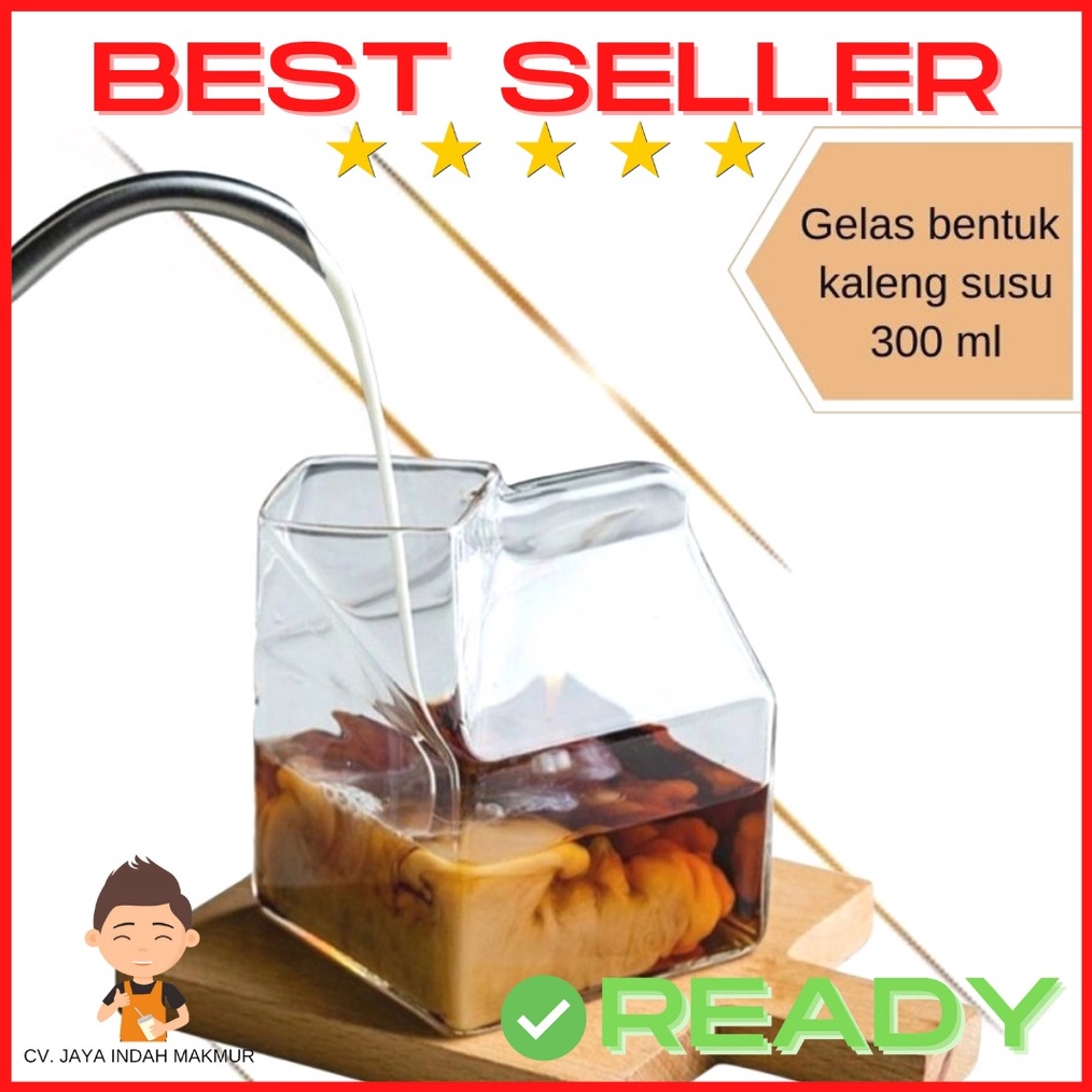 Jual SUPER Gelas Kaca Estetik Susu Minum Lucu Unik Gelas Bentuk Kotak ...