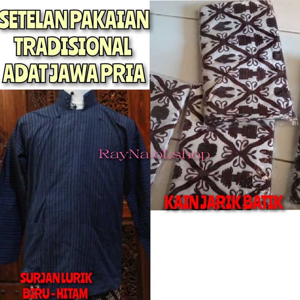 Jual BAJU KEMEJA JAWA PRIA | SURJAN LURIK BIRU HITAM +KAIN JARIK BATIK | SETELAN PAKET LENGKAP ...