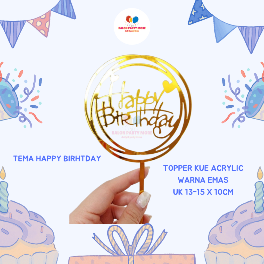 Jual [BULAT GOLD] AKRILIK Cake Topper Happy Birthday Gold Silver ...
