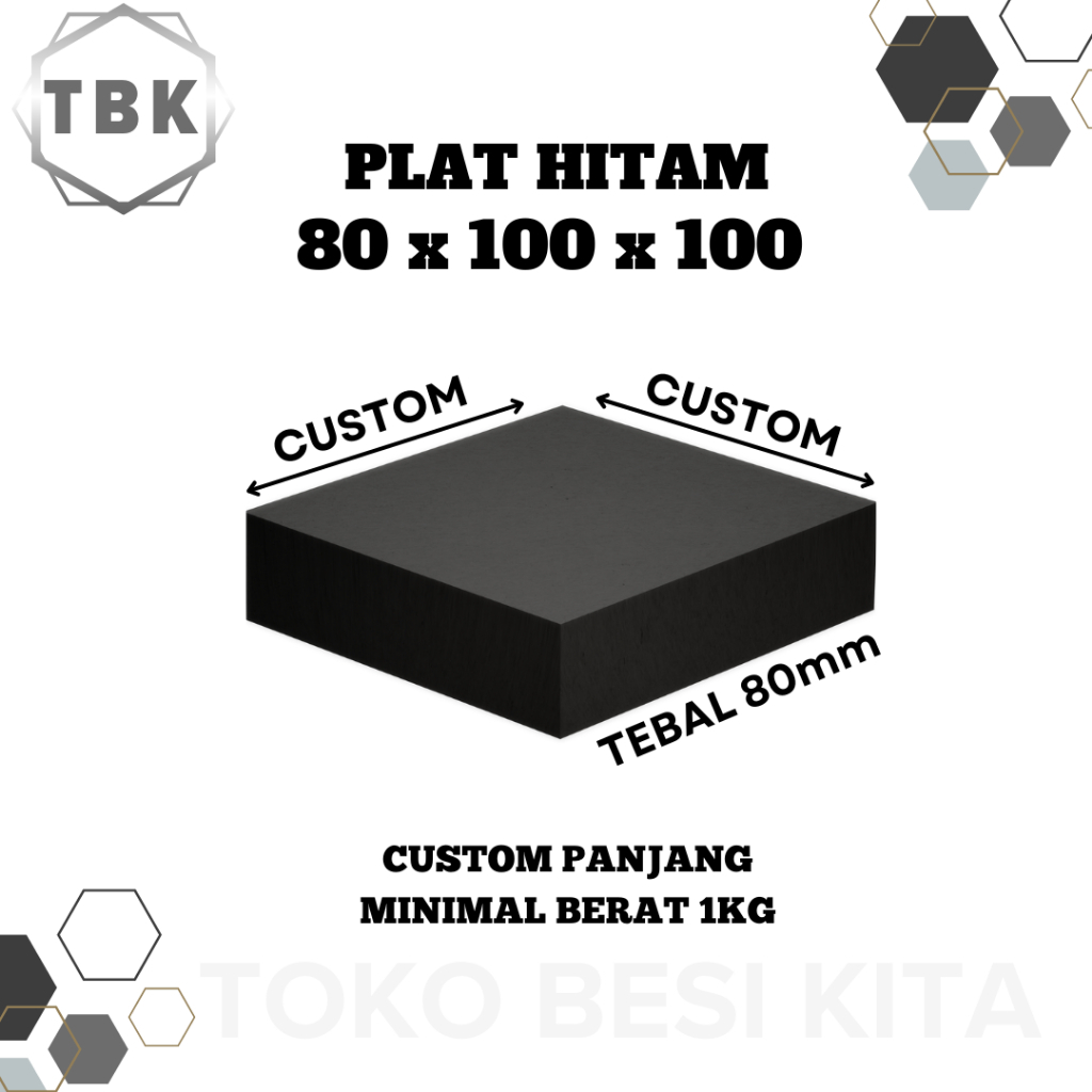Jual PLAT HITAM 80mm x 100 x 100 Besi Plat Hitam ss400 Besi Custom Besi ...