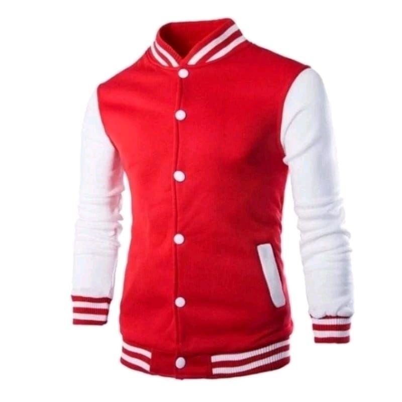 Jual Jaket Baseball Merah Putih Kancing Pria & Wanita | Shopee Indonesia