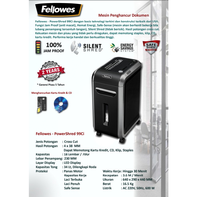 Jual Mesin Penghancur Kertas Fellowes PowerShred 99Ci ( Paper Shredder ...