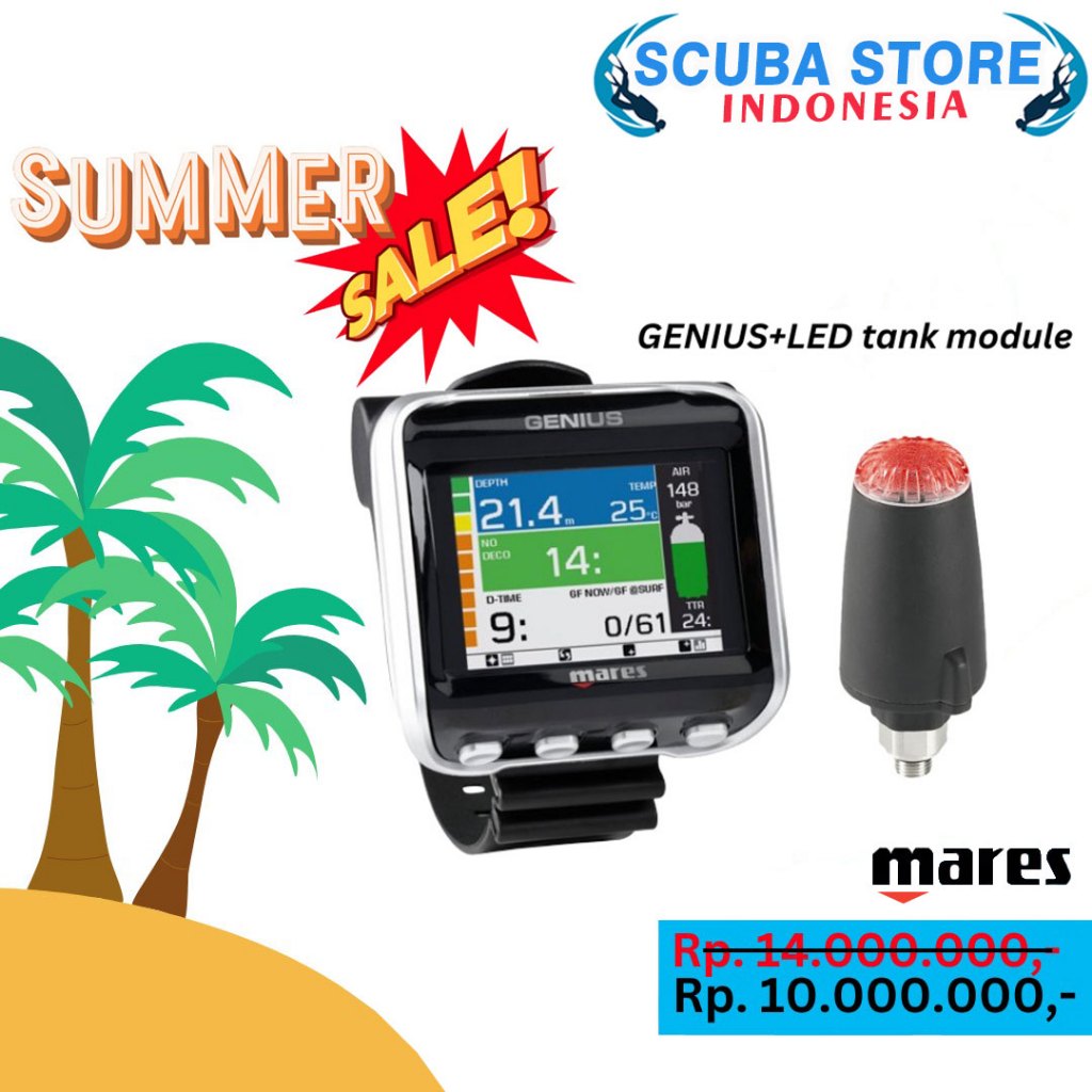 Jual Dive Comp Computer Mares Genius + LED Tank Module Jam Tangan Selam ...