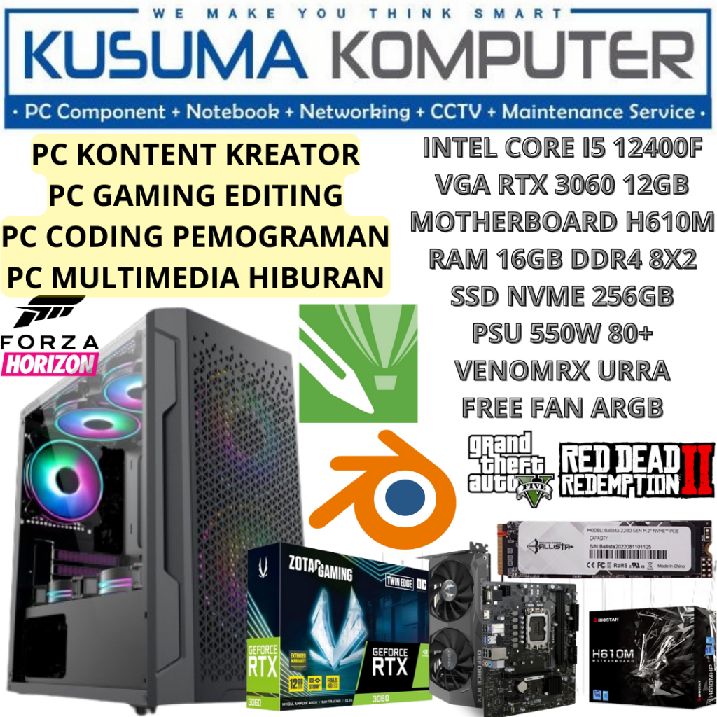 Jual PC Gaming Komputer Rakitan intel core i5 12400F VGA RTX 3060 16GB RAM | Shopee Indonesia