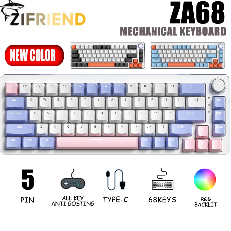 Jual ZIFRIEND ZA68 Mechanical Gaming Keyboard 3 Modes 5pin Hotswap Rgb ...