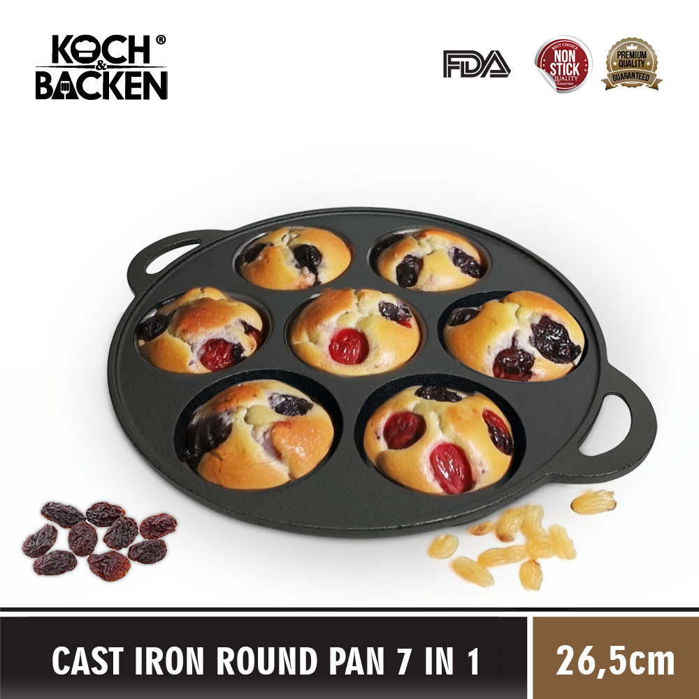 Jual KOCH&BACKEN Cast Iron Round Pan 7 in 1 Panci Pancake Serabi 7 ...