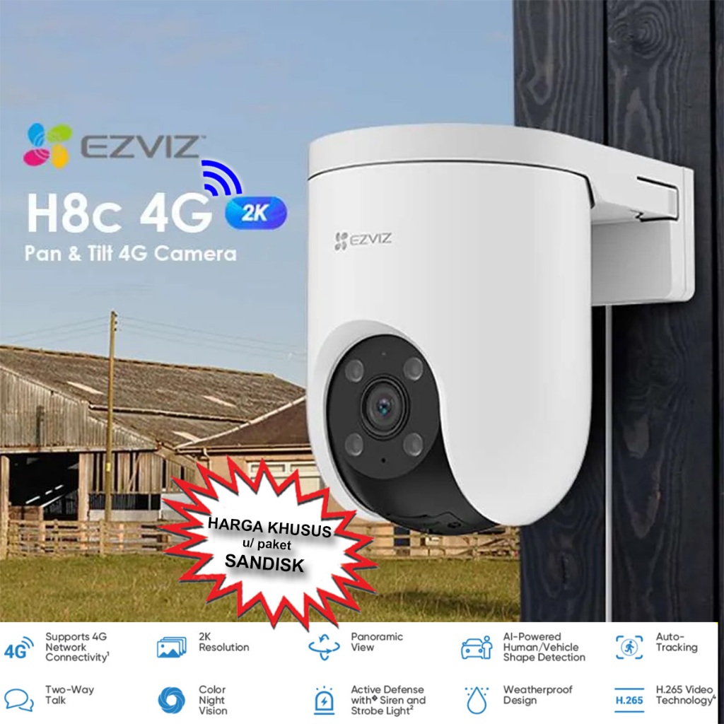 Jual EZVIZ H8c 4G 3MP 2K Pan Tilt CCTV Outdoor Color Night Two Way Talk ...