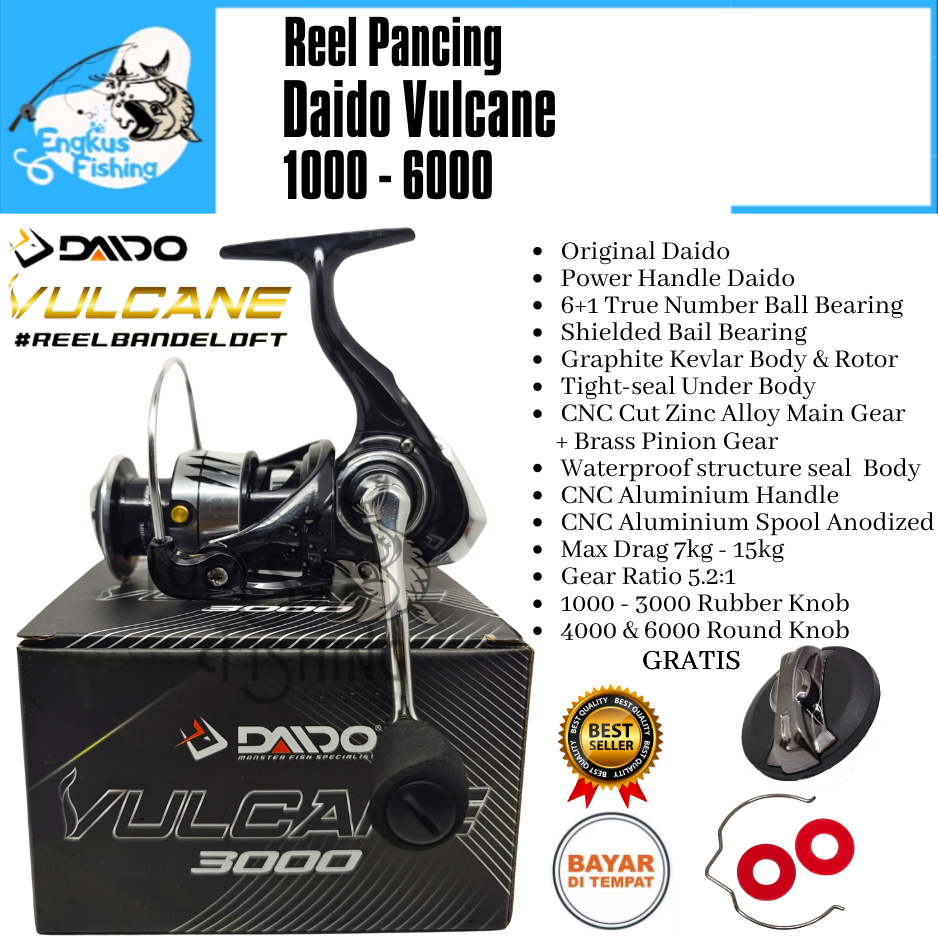 Jual Reel Pancing Daido Vulcane 1000 - 6000 (6+1 Bearing) Power Handle ...