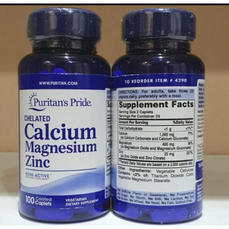 Jual Puritan Pride Chelated Calcium Magnesium Zinc 100 Caplets | Shopee ...