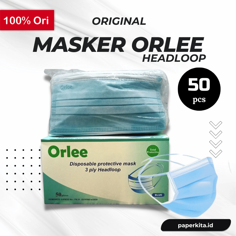 Jual Masker Orlee Disposable Hijab Headloop Biru 3 Ply Original Emboss ...