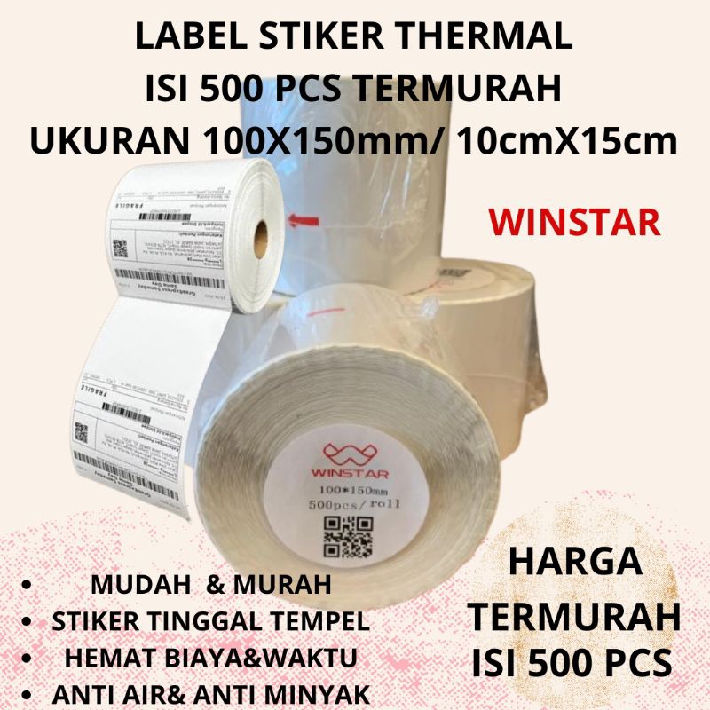 Jual Label stiker thermal Isi 500 (100X150MM) || KERTAS RESI PENGIRIMAN ...