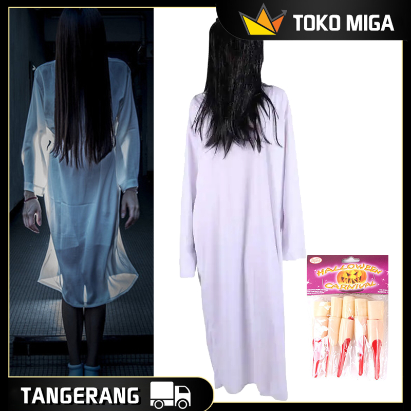 Jual Paku Wig Baju Sadako Cosplay Kostum Kuntilanak | Shopee Indonesia